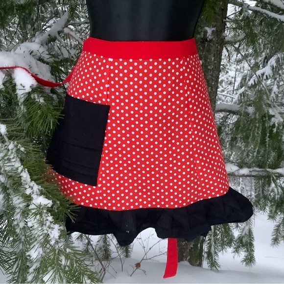 Hand Crafted | Holiday | Red Polka Dotted Apron With Black Ruffles ...